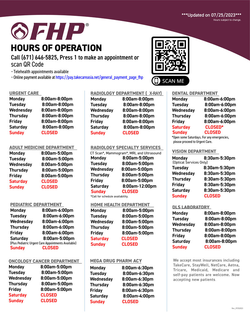 Clinic Hours - TakeCare Insurance and FHP Health Center | Guam’s Best ...